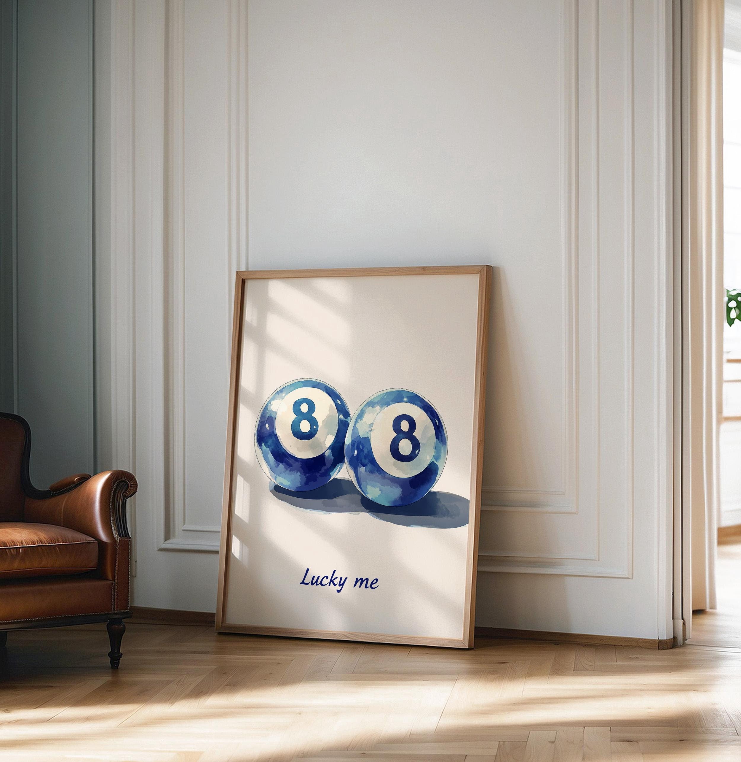 8 Pool Ball Print Blue Lucky Me Poster Home Wall Art Retro Poster ...