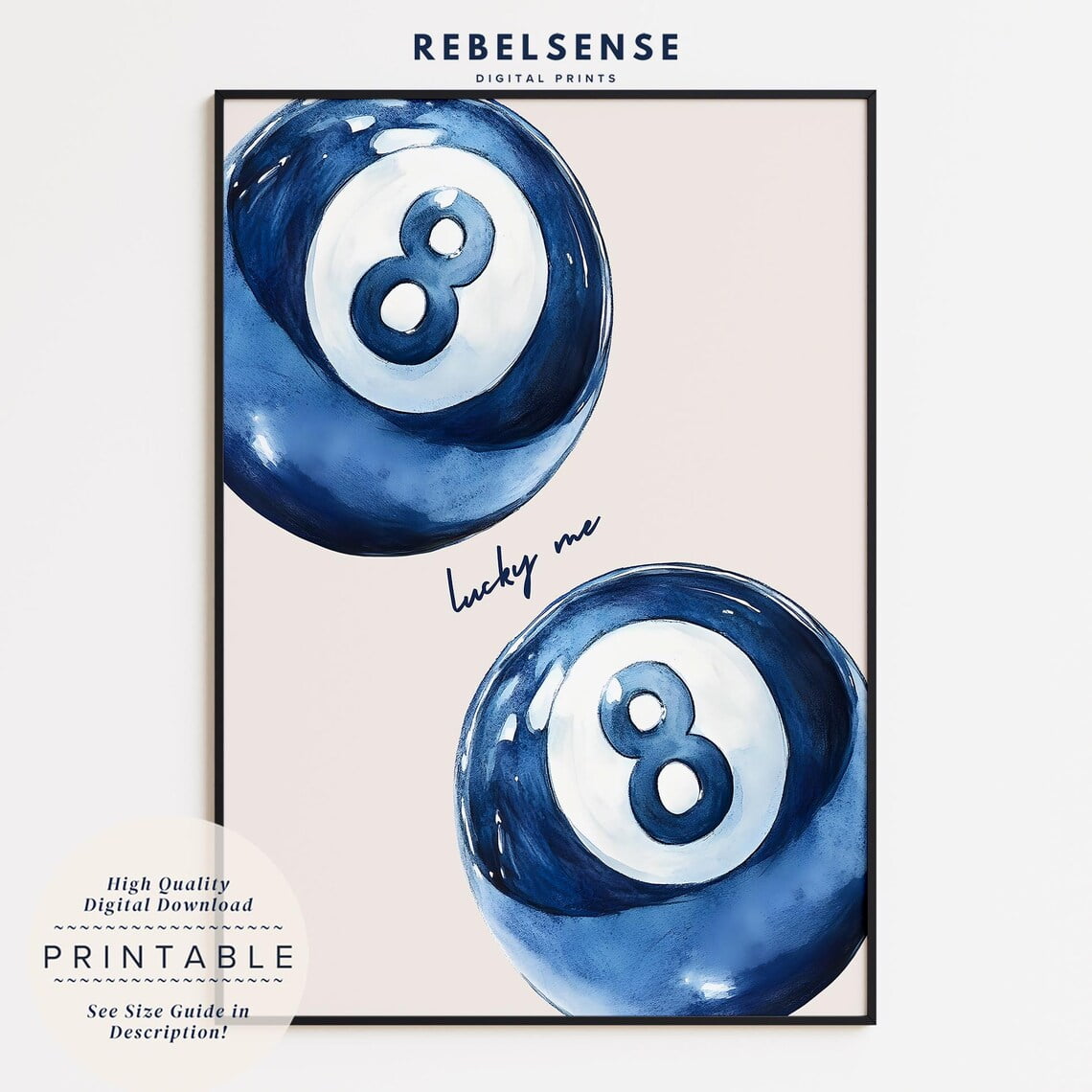 8 Pool Ball Print, Blue Lucky Me Poster, Apartment Wall Art, Retro ...
