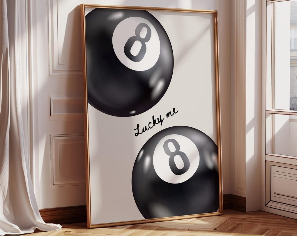 8 Pool Ball Print, Lucky Me Poster Trendy Art, 8 Ball Apartment Wall ...