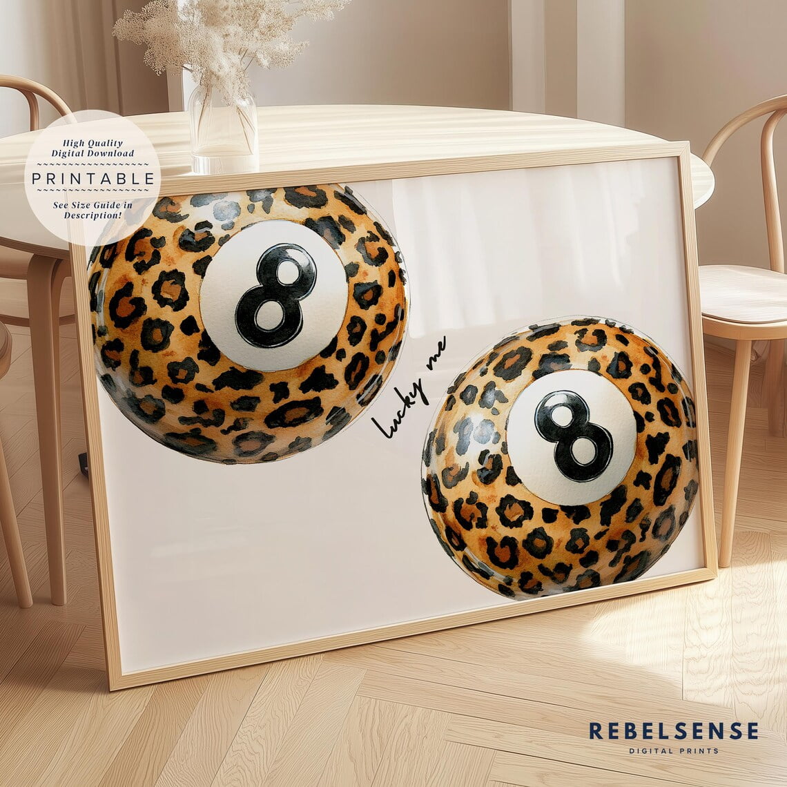 8 Pool Ball Print, Lucky You Leopard Wall Art, Horizontal, Dopamine ...