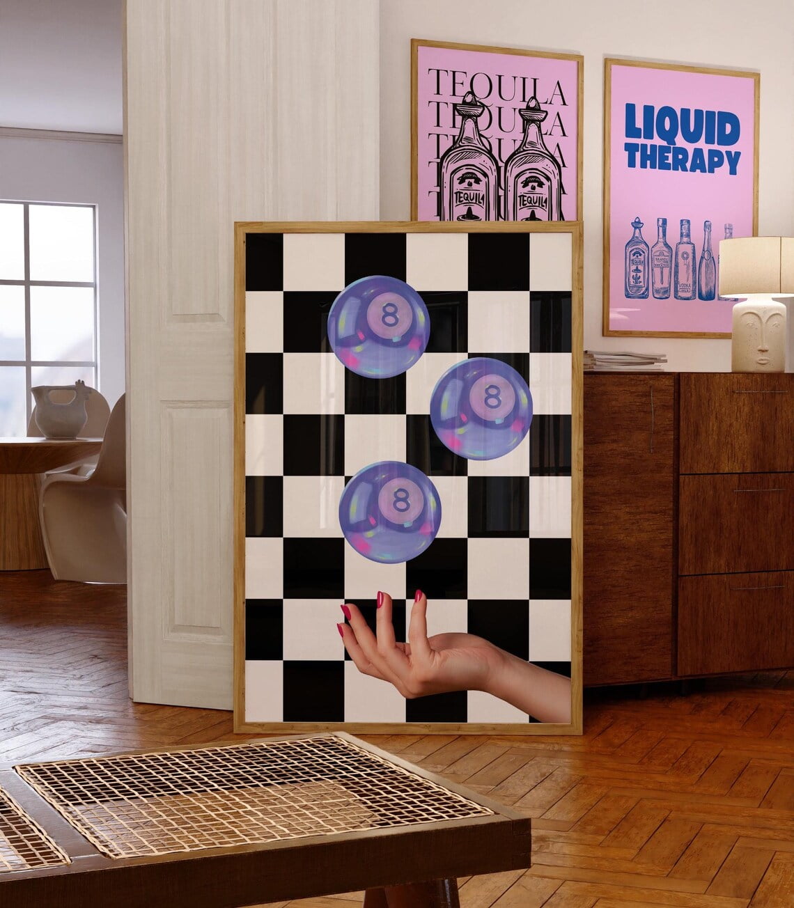 8 Pool Ball Retro Print-Retro Hand Giggling Balls Wall Art-Printable ...