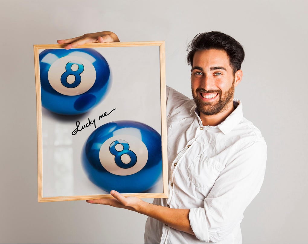 8 Pool Balls Retro Print, Blue Lucky Me Poster, Trendy Maximalist Wall ...