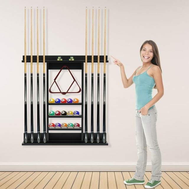 8 Pool Cue Rack Oak Wood Billiard Pool Stick Holder Organizer Wall ...