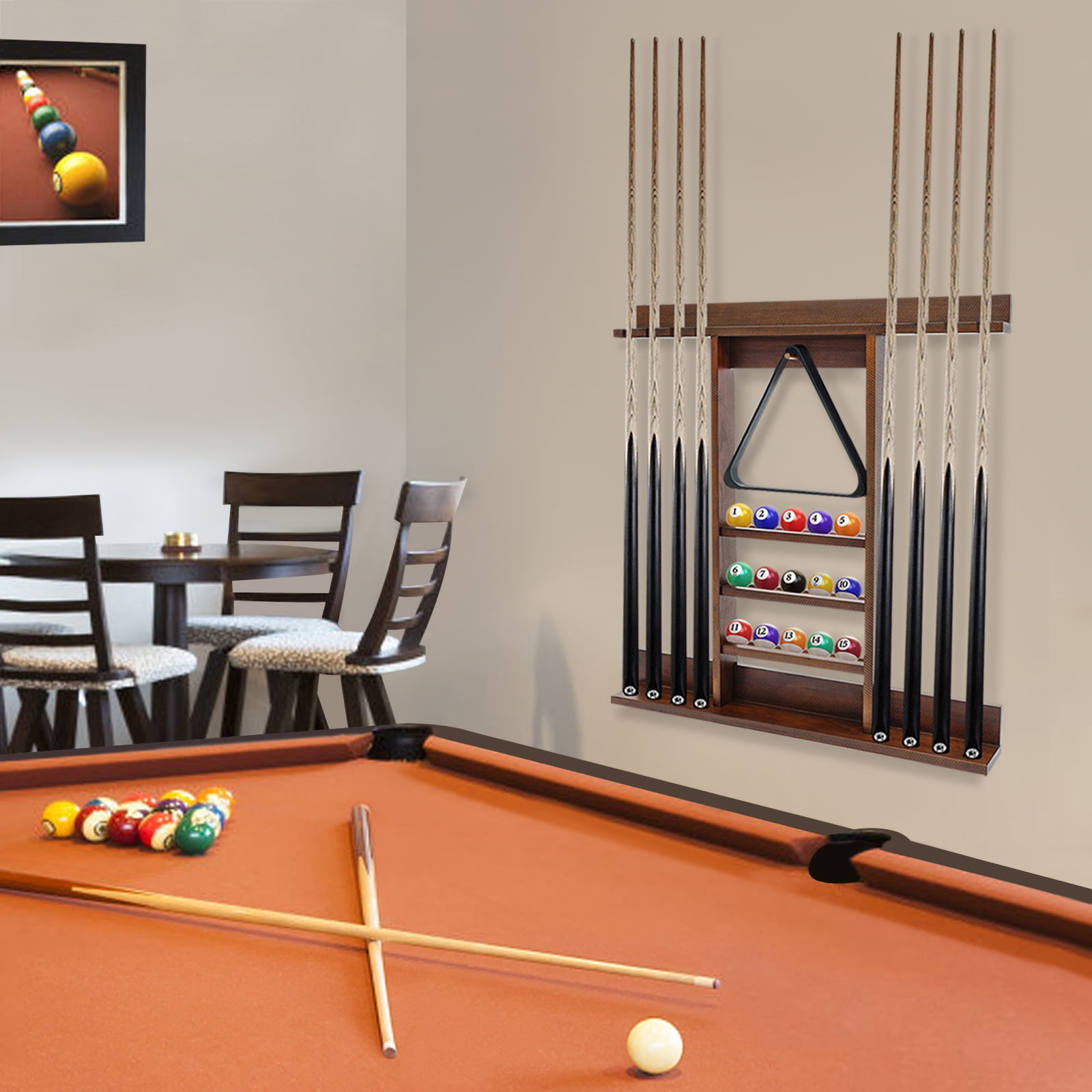 8 Pool Cue Wall Rack, Classic Nut-brown Color Wall Cue Rack, Pool Stick ...