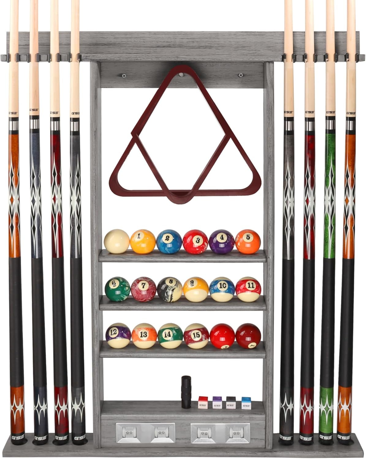 8 Pool Cue Wall Rack with Score Counter, Pool Cue Stick Hanging Wall Mounting Rack Only, Holds 8 ...