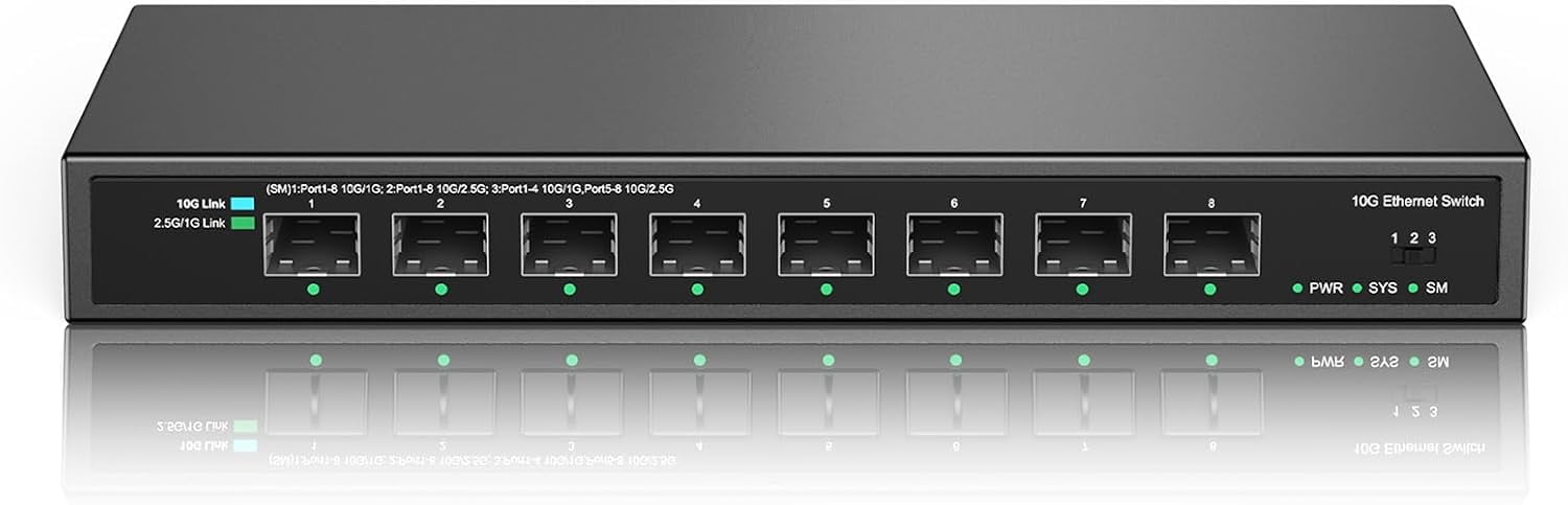 8 Port 10Gb SFP+ Unmanaged Switch with 8 x 10 Gigabit SFP+ Ports ...