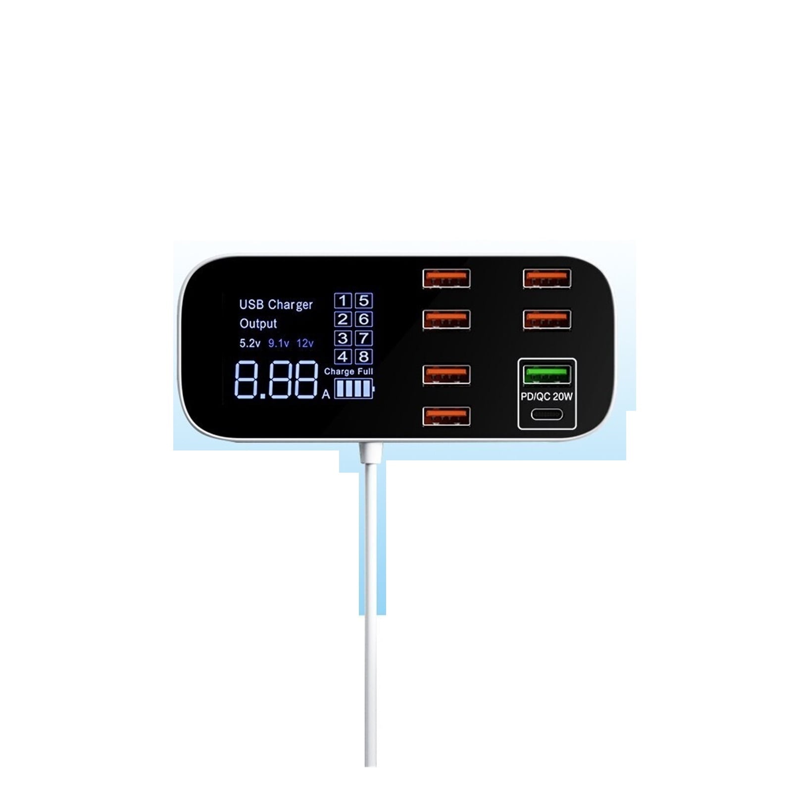 8 Port Desktop USB Charger Station With LED Display QC3.0 PD3.0 Fast ...