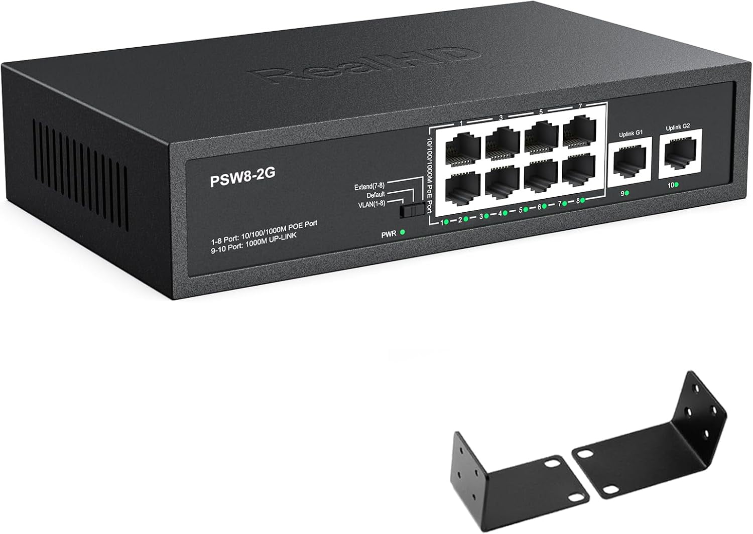 8 Port Full Gigabit PoE+ Ethernet Network Switch, with 2 Gigabit Uplink ...