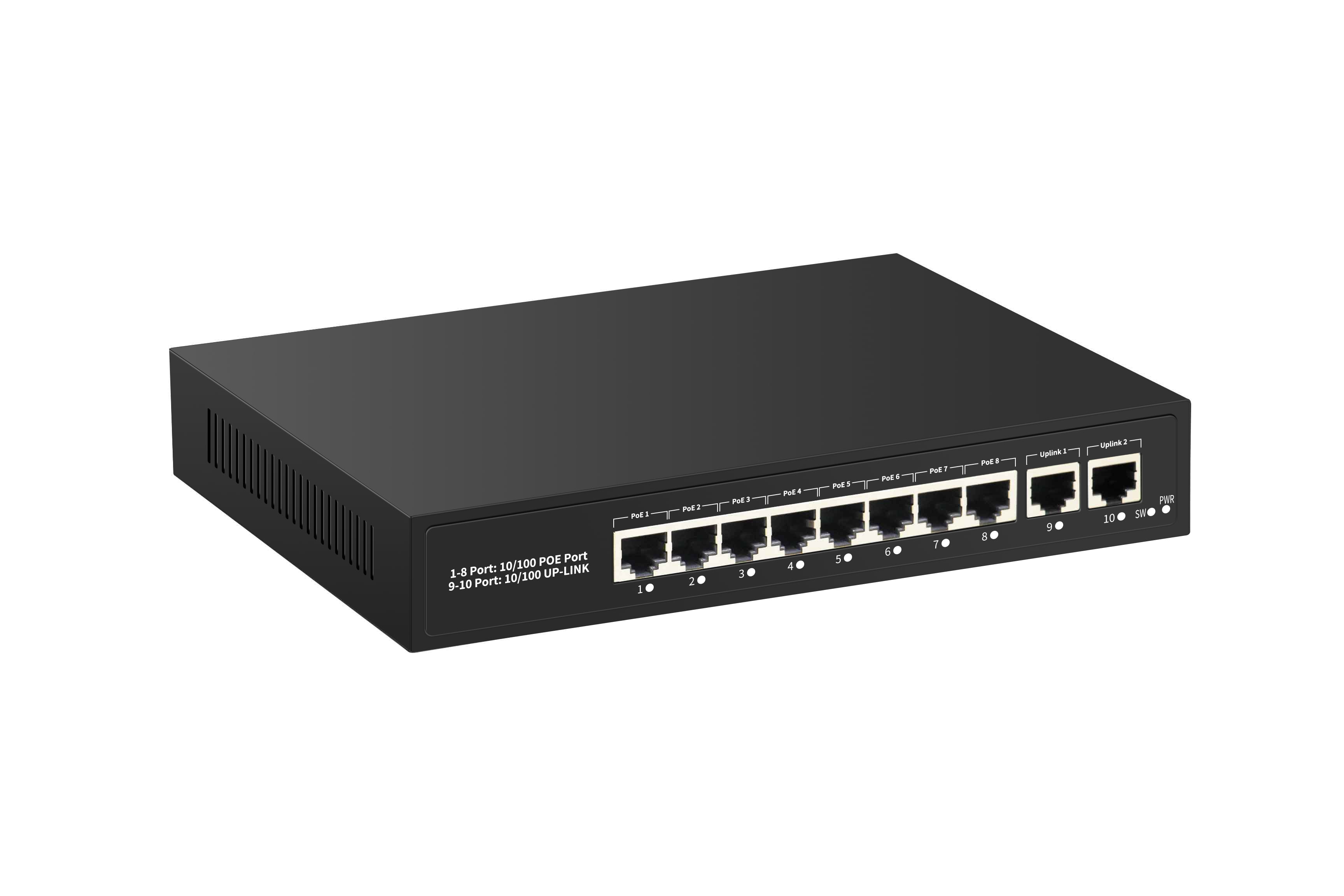 8 Port Plug and Play PoE+ Switch with 2 Uplink Ports, Up to 30W Per ...