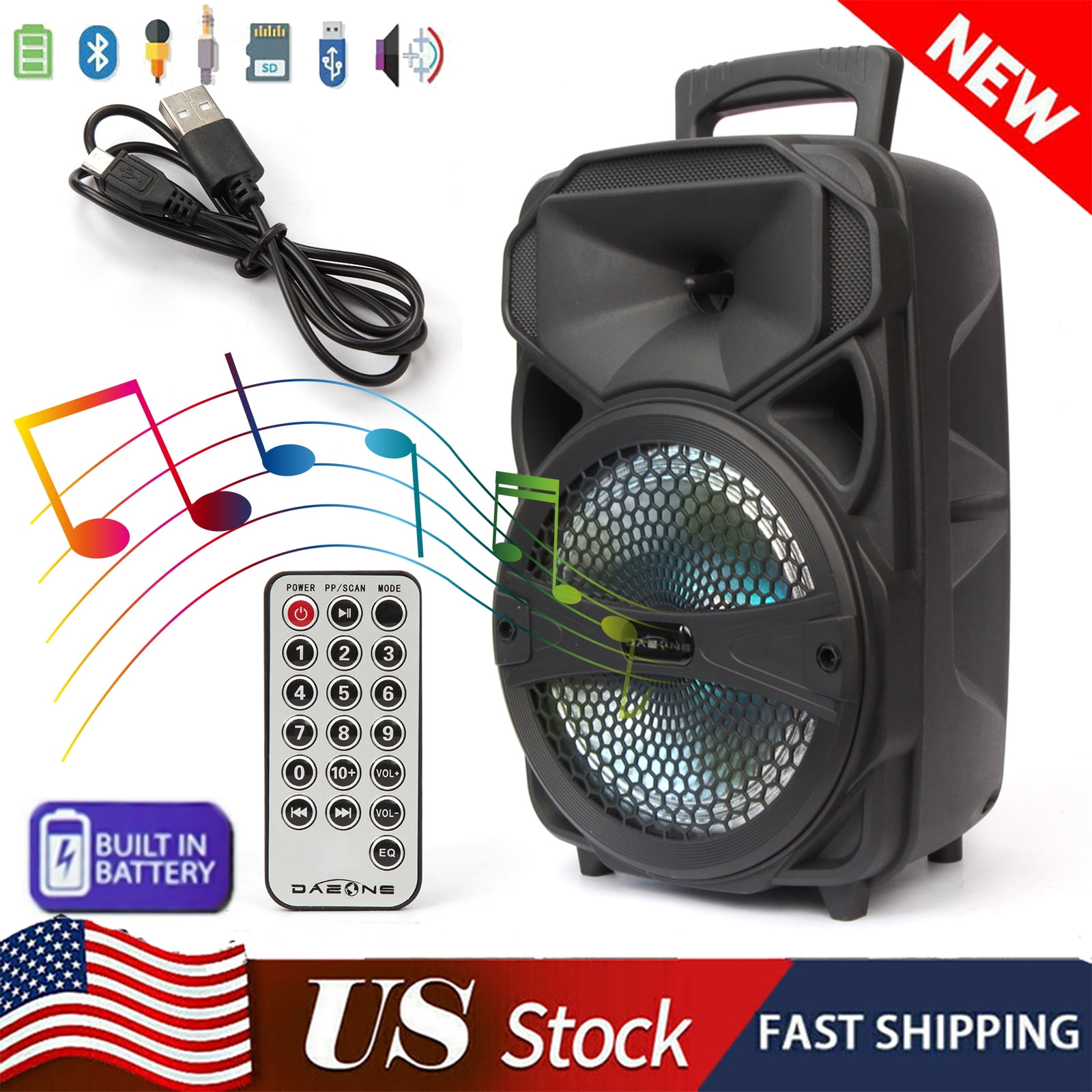 8 Portable Bluetooth Speaker with Woofer & Tweeter HD Sound System for ...