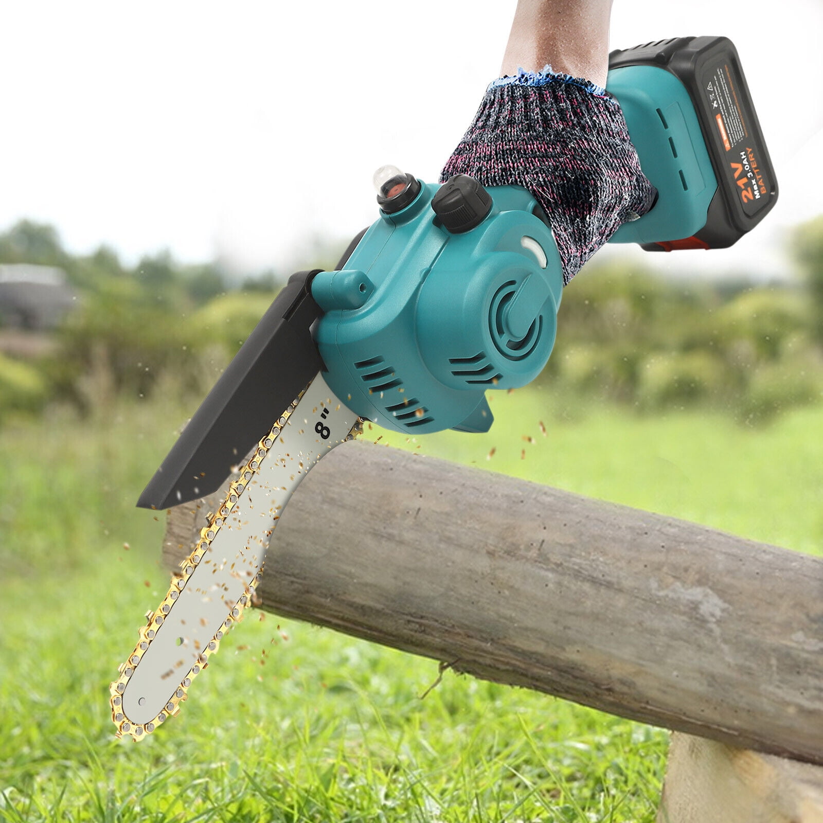 8" Portable Cordless Electric Mini Chainsaw Wood Cutter & 2 Battery ...