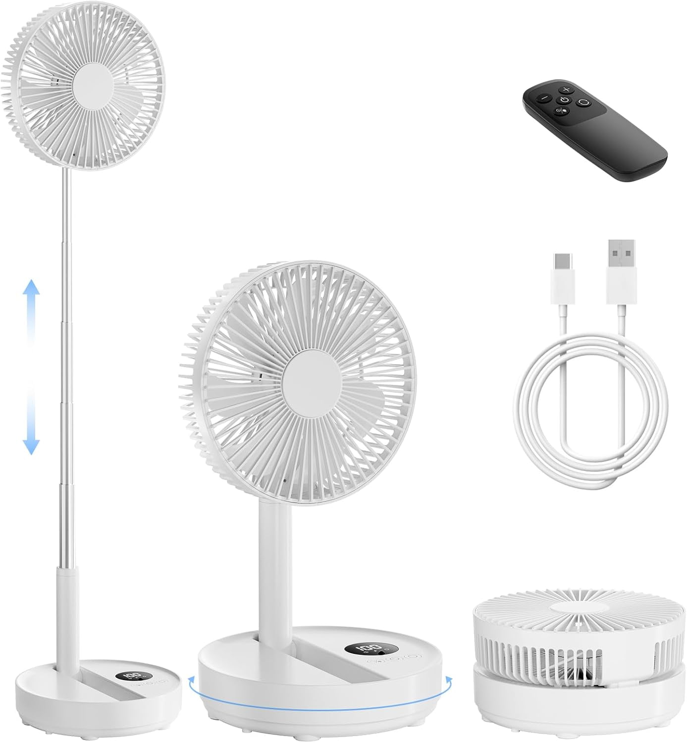 8" Portable Oscillating Standing Fan, 8000-mAh Rechargeable Pedestal ...