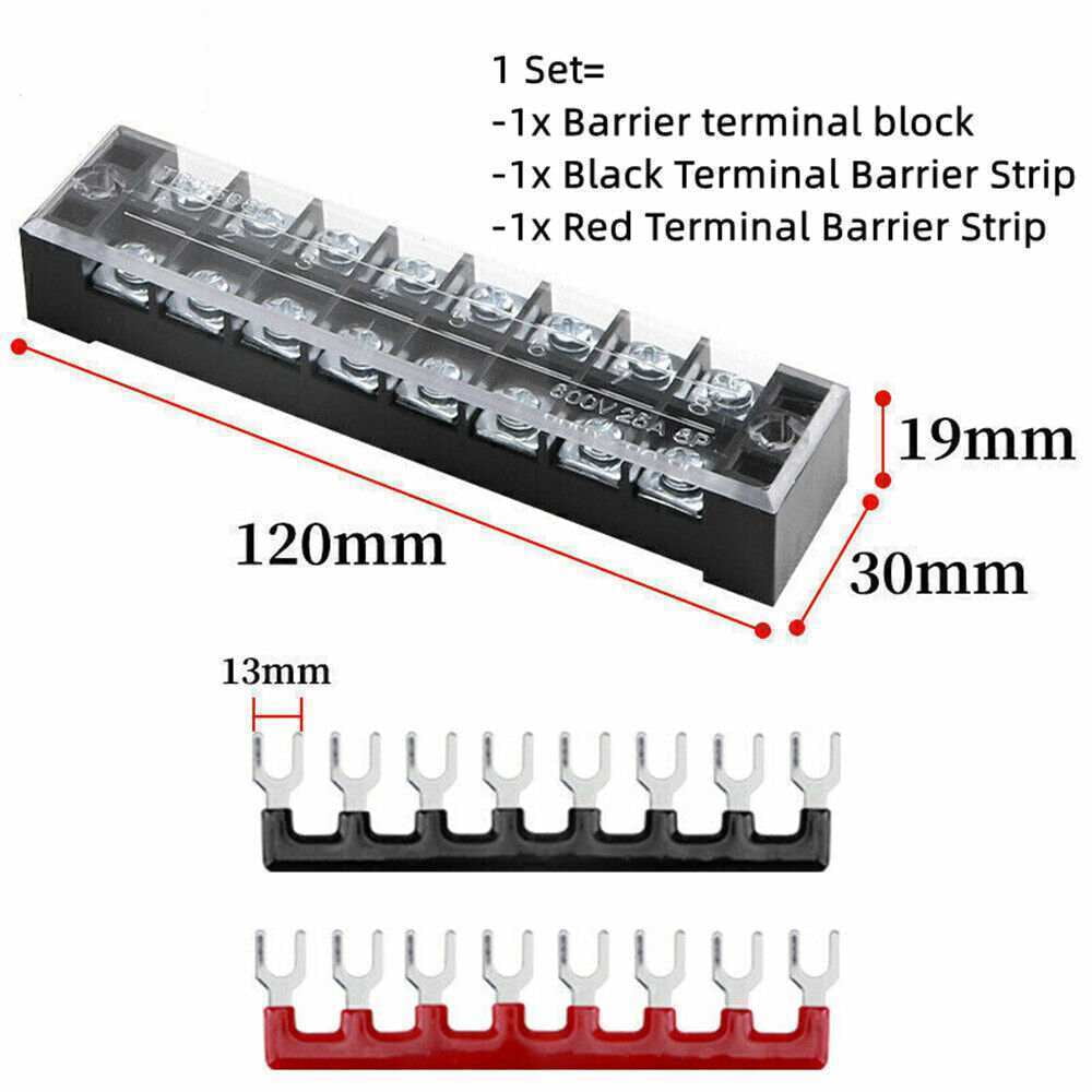 8 Position Dual Row Screw Terminal Electric Barrier Strip Block 600V ...