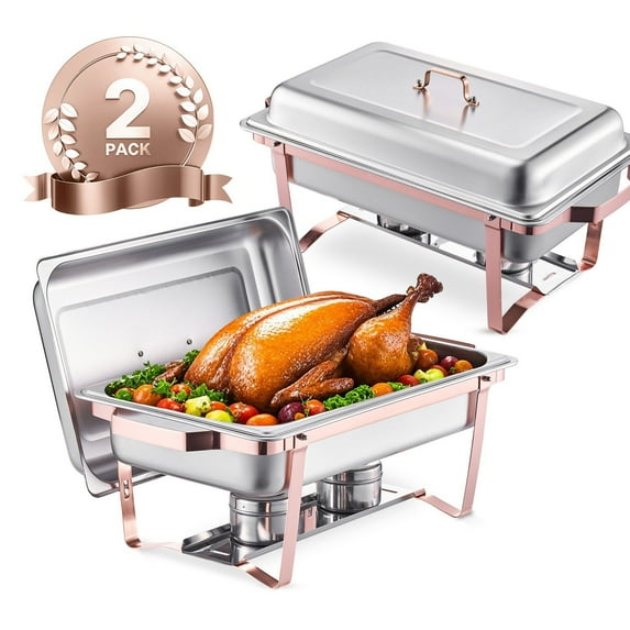 8 Qt 2 Pack Rectangle Chafing Dish Buffet Set Full Size Pan Stainless ...
