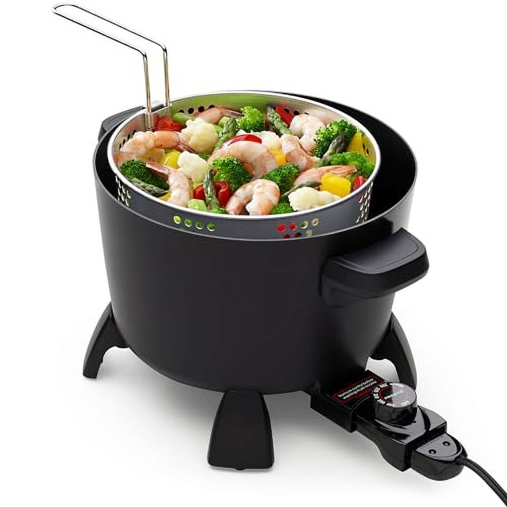 8-Quart Big Kettle, Steamer and Deep Fryer Multi-Cooker, Black ...