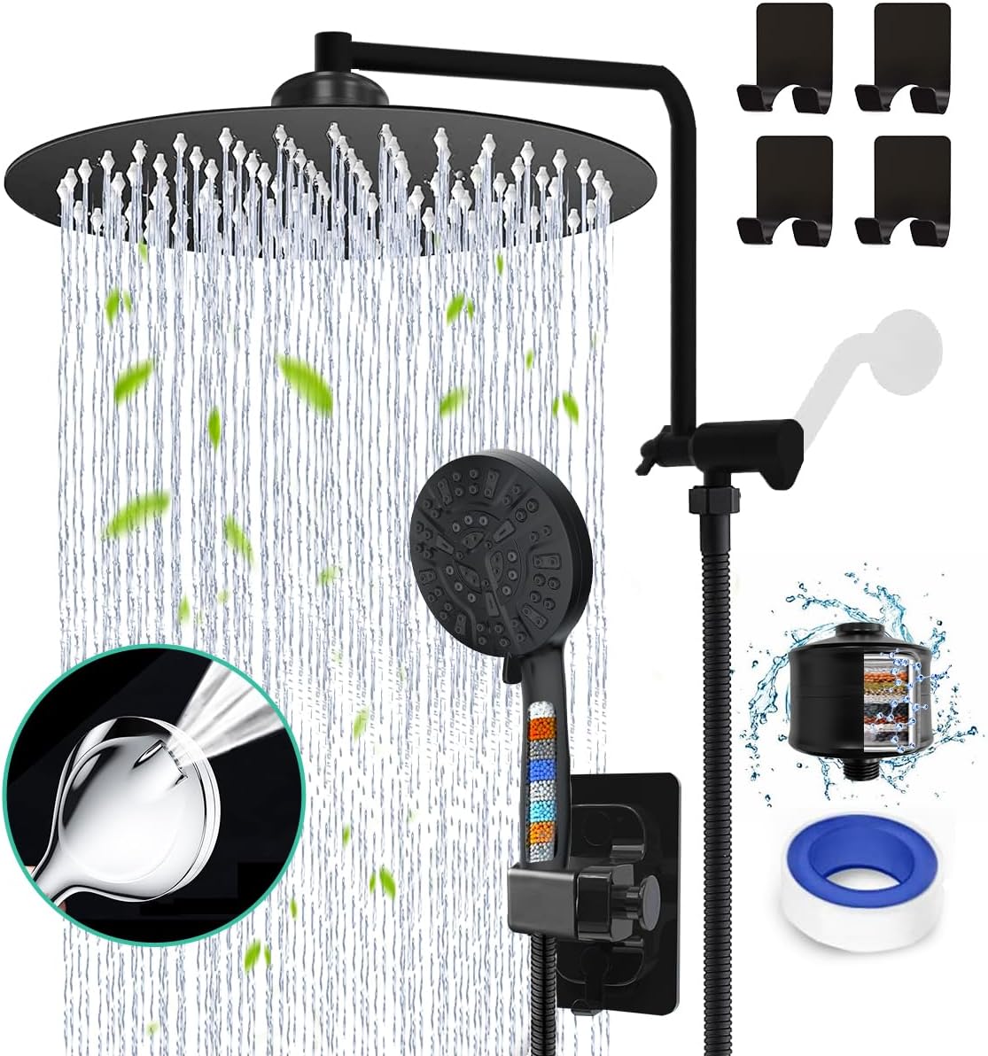 8" Rain Shower Head with Handheld Dual Filtered Showerhead for Hard ...
