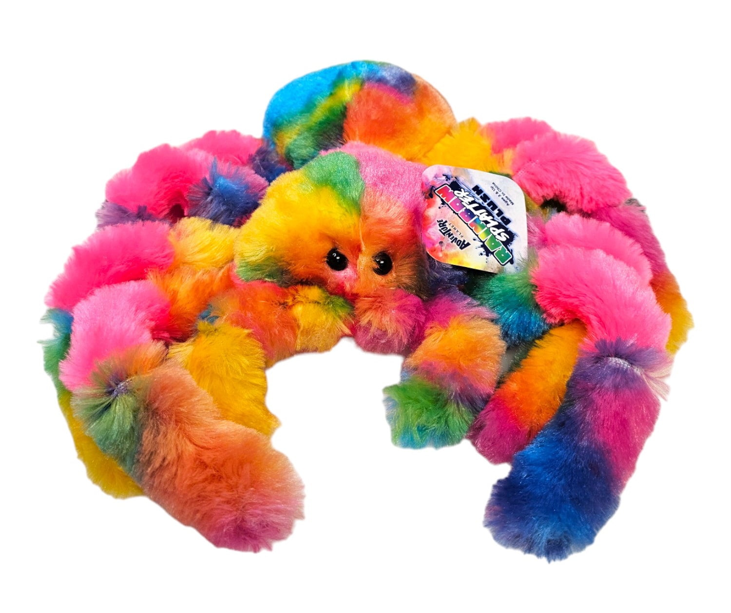 8" Rainbow Splatter Spider. Soft, Furry Plush With Hard Eyes. Stuffed ...