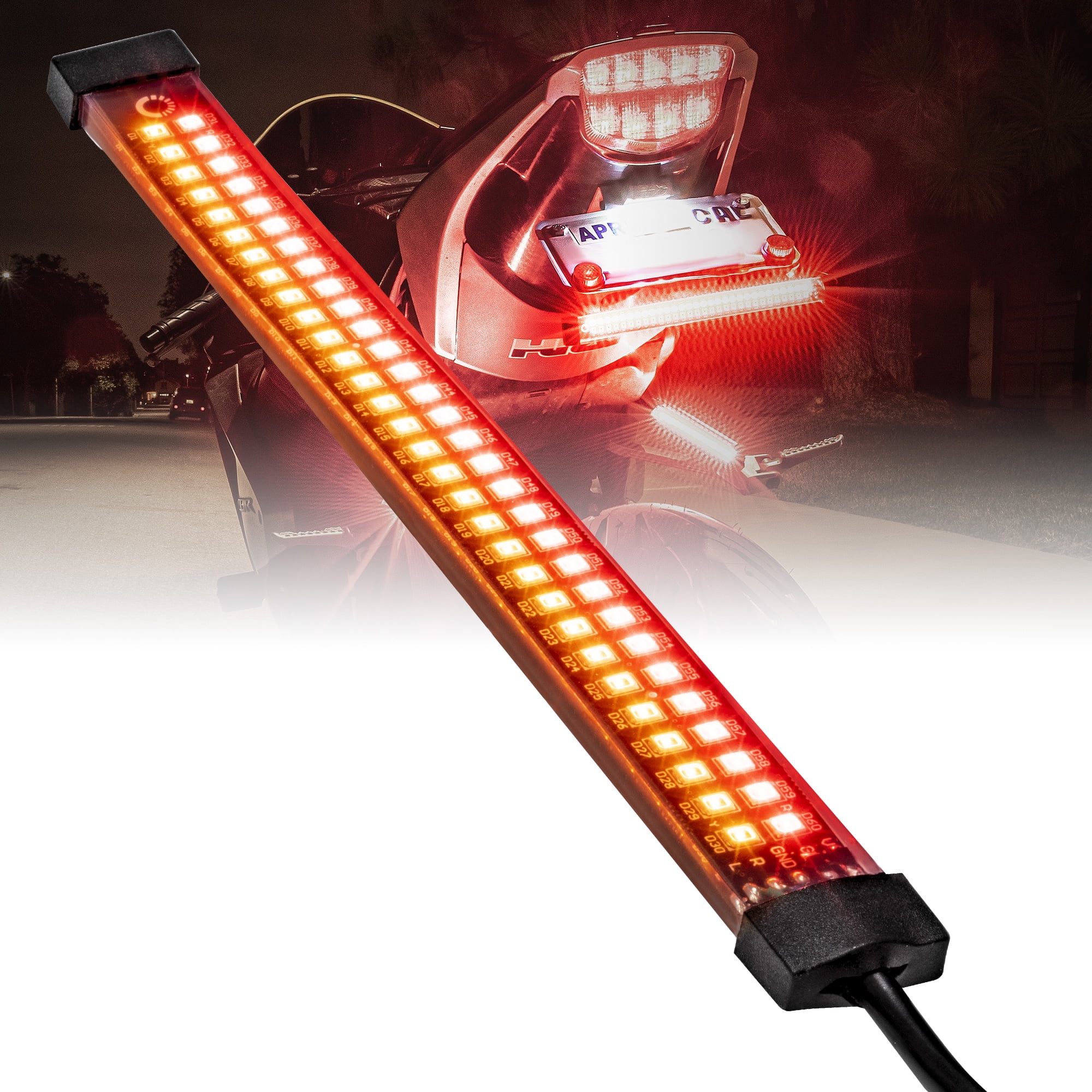 8" Red/Amber LED Motorcycle Turn Signal Brake Tail Light Strip for Bike ...