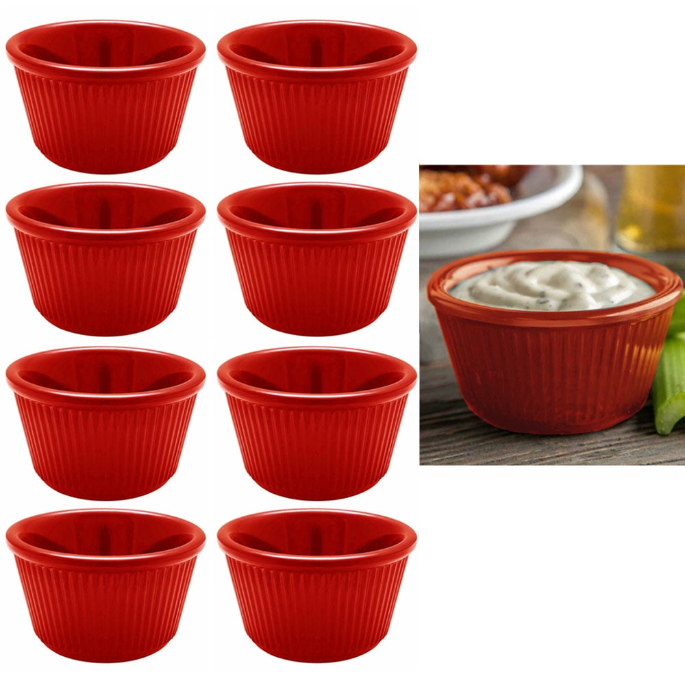 8 Red Mini Ramekins Condiment Saucers Melamine BPA Free Bowl Souffle ...