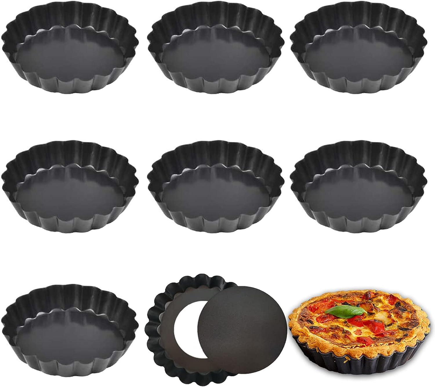 8 Reusable Mini Quiche & Tart Molds with Lifting Bottoms for Baking ...