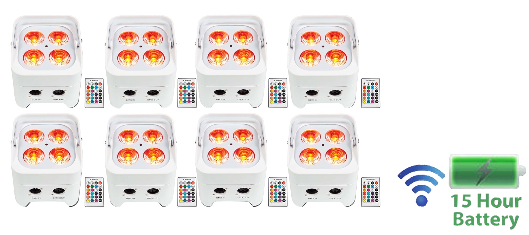 8 Rockville BEST PAR 50 White Rechargeable Par Wash Lights Wireless DMX ...