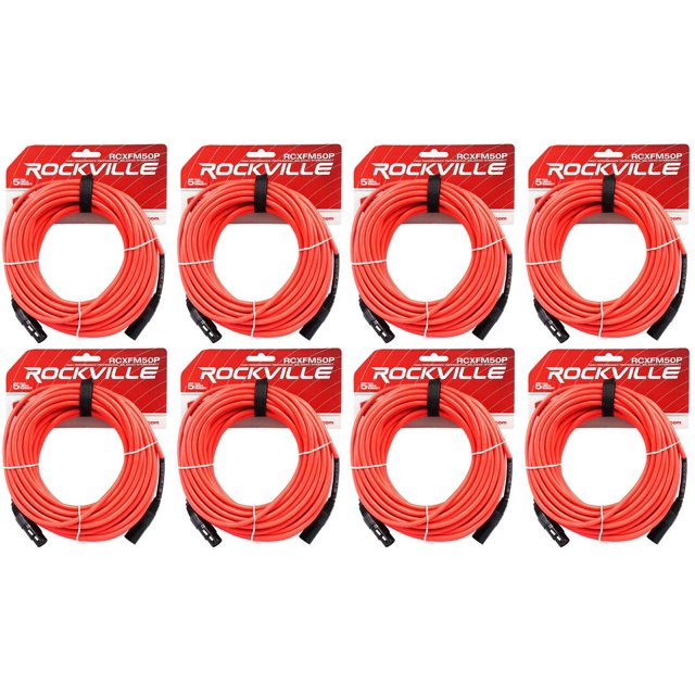 8 Rockville RCXFM50P-R Red 50' Female to Male REAN XLR Mic Cable 100% ...