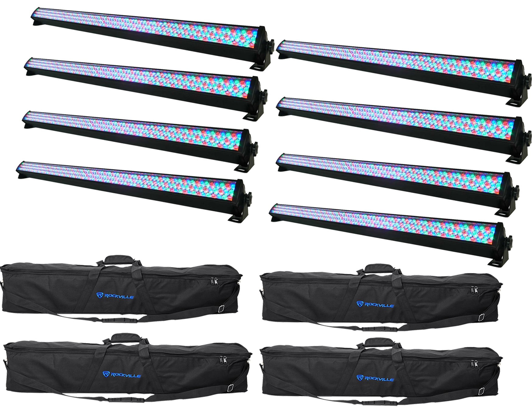 (8) Rockville ROCKSTRIP 252 LED DMX RGB Color Strip DJ Wash Up Light ...