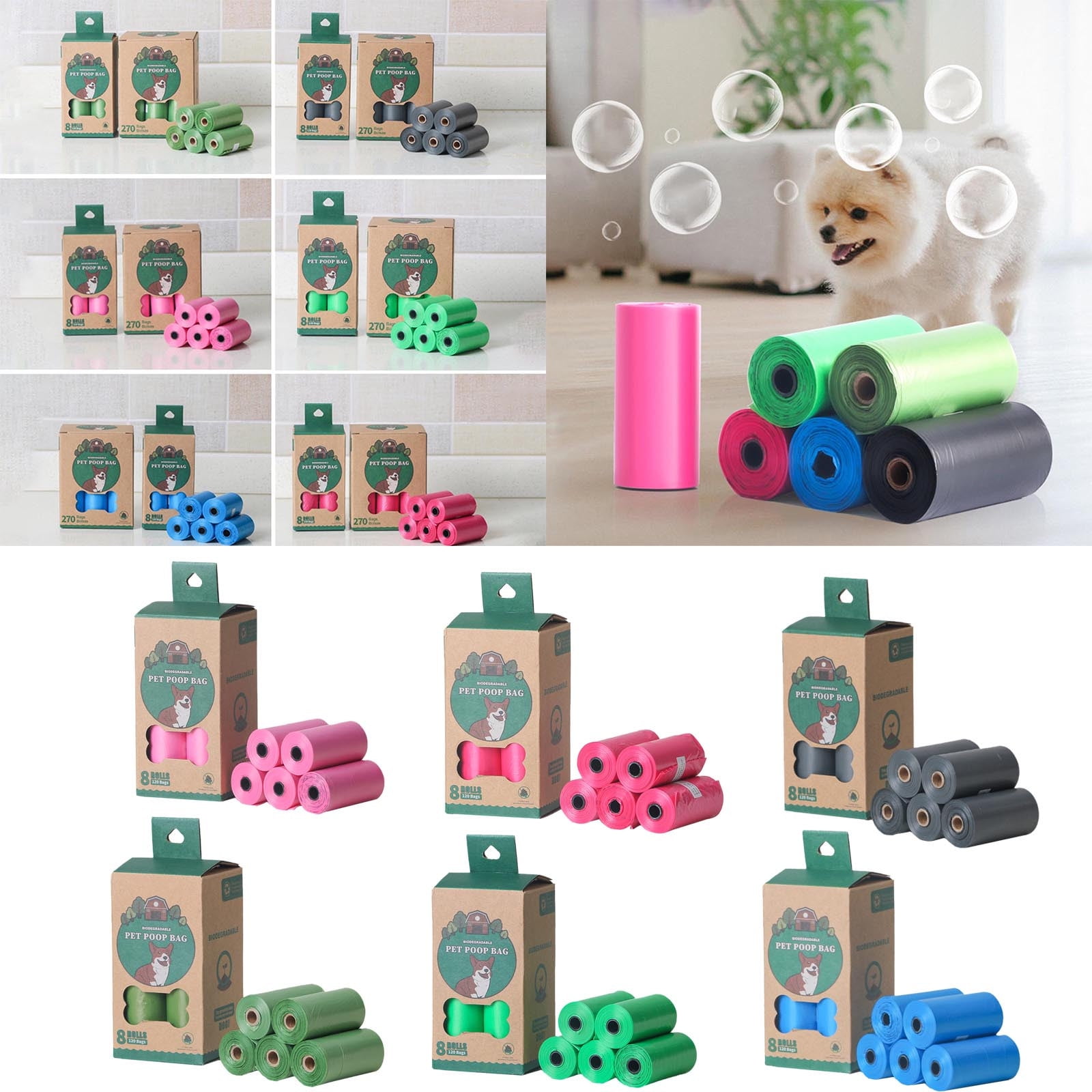 8 Roll Dog Poop Bags with Dispenser – Thick Disposable Pet Waste Bags ...
