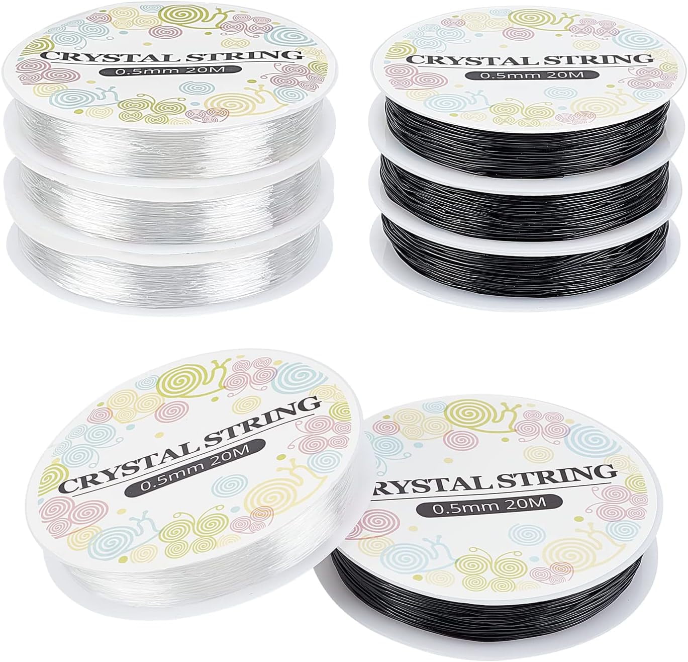 8 Rolls 0.5 mm Elastic Crystal Thread Black and Clear Elastic String Stretchy String Bead Cord ...