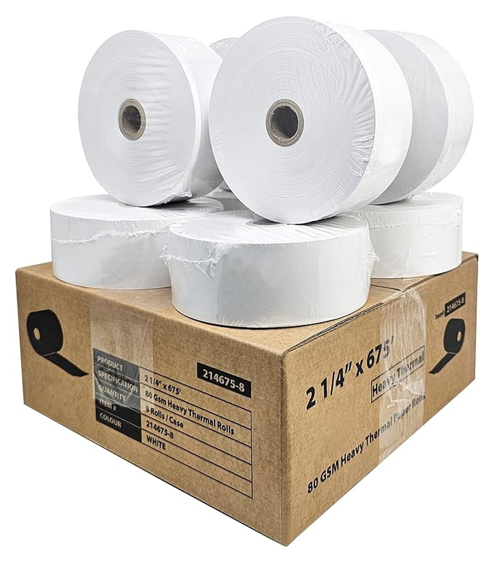 (8 Rolls) 2 1/4" x 675' Heavy Weight ATM Paper Rolls, 8 Rolls/Case, 80 ...