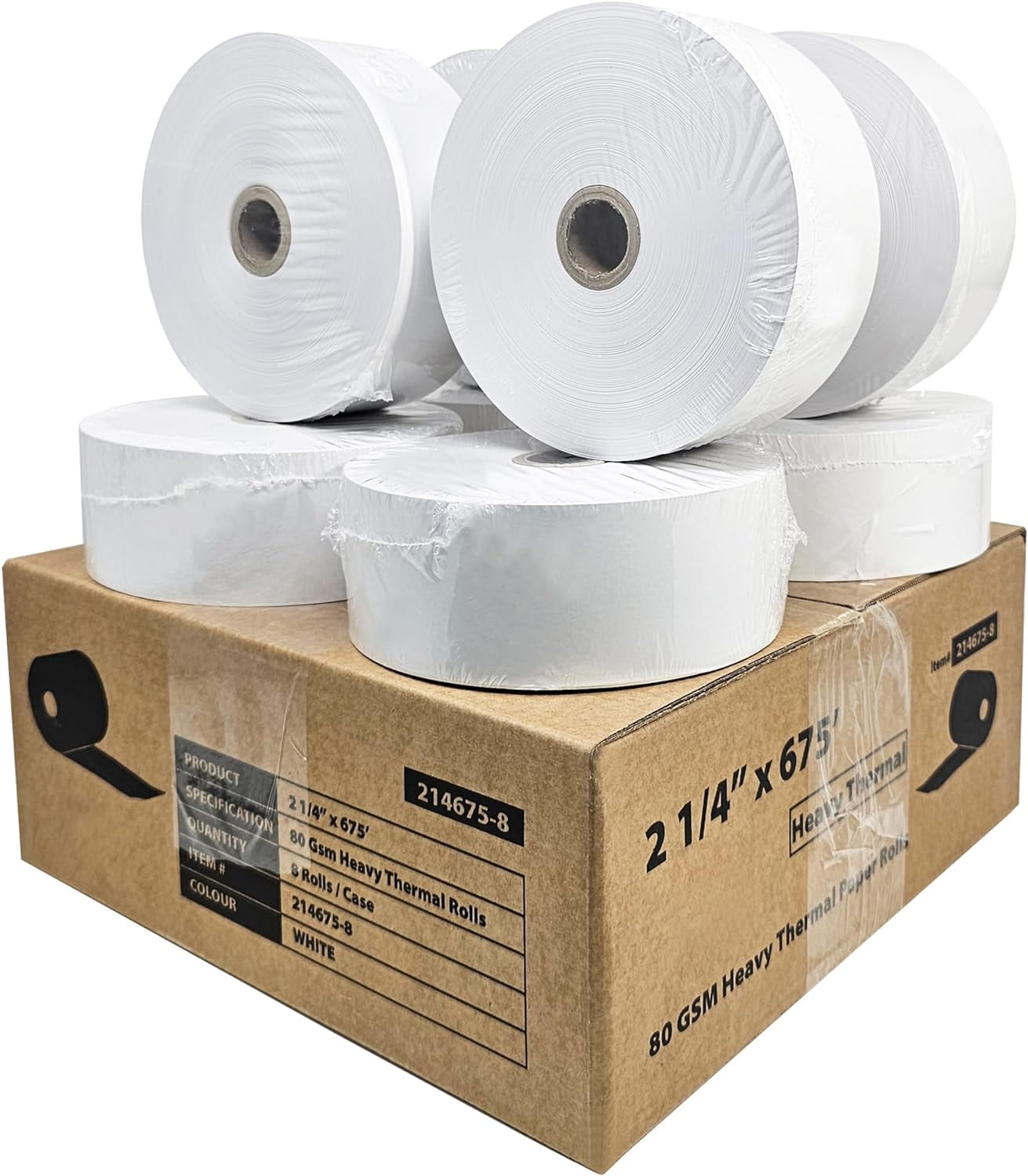 (8 Rolls) 2 1/4" x 675' Heavy Weight ATM Paper Rolls, 8 Rolls/Case, 80 ...
