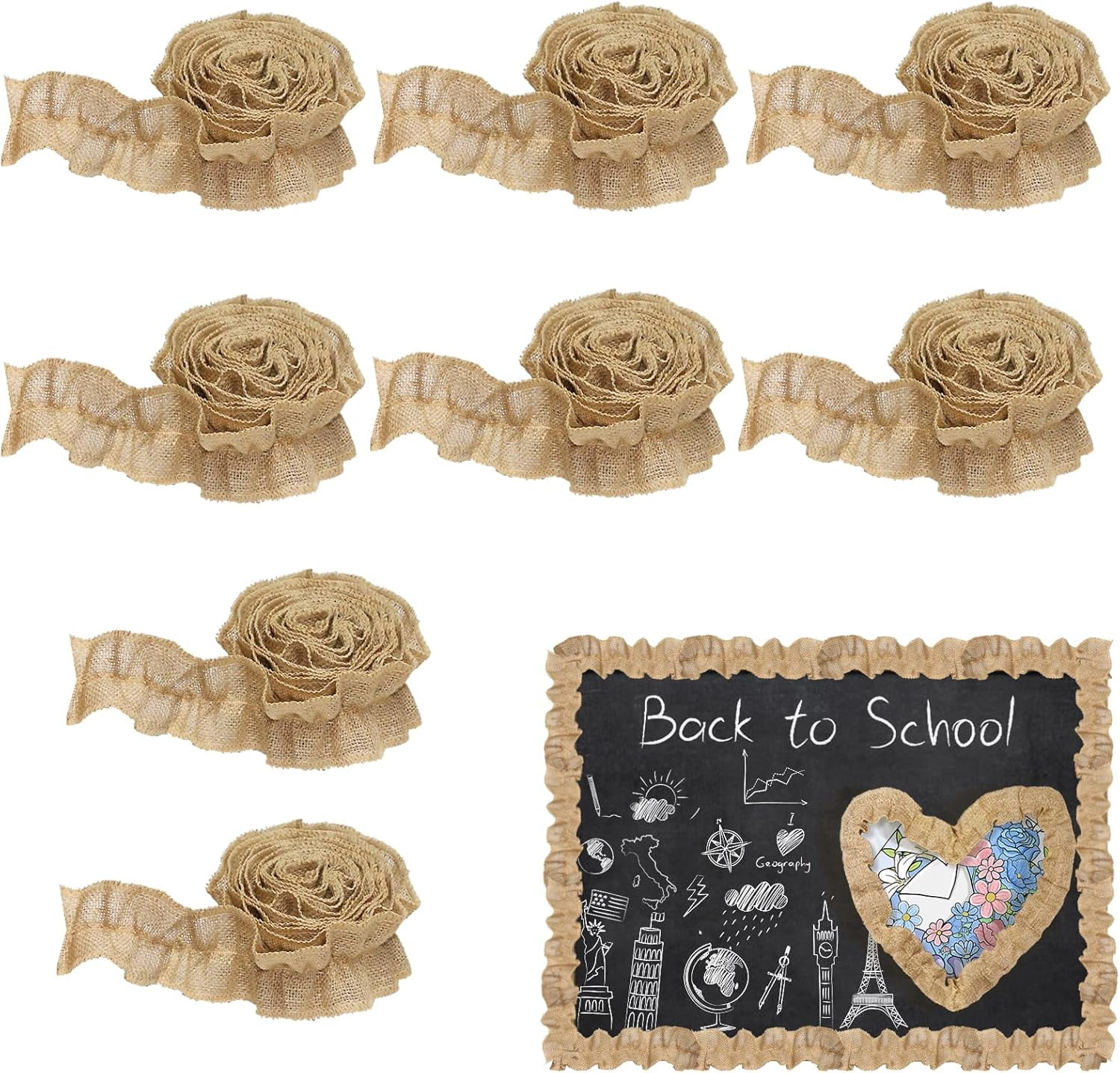 8 Rolls 82.5 Inch Long Ruffled Burlap Bulletin Board Border DIY Burlap ...