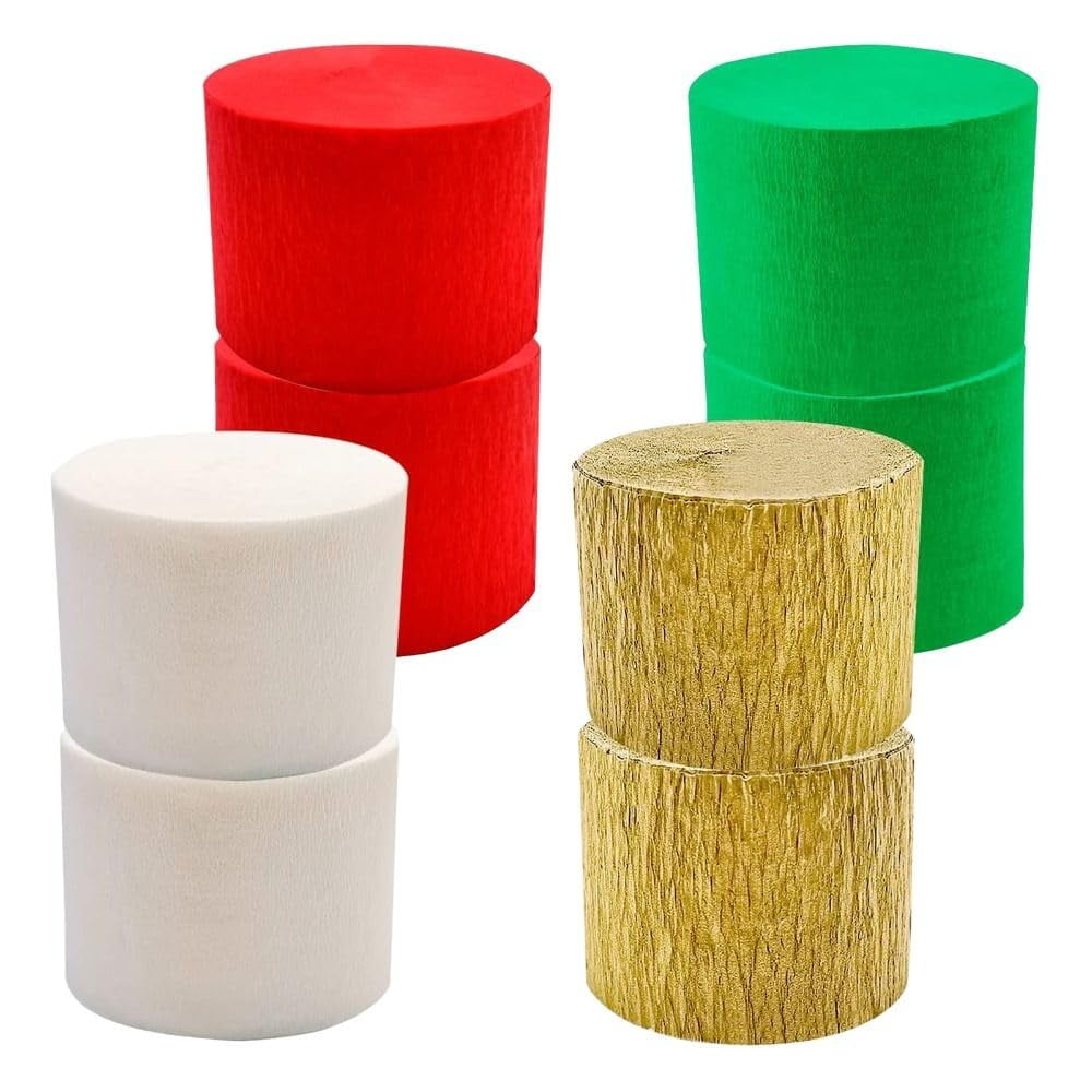 8 Rolls Christmas SCH4 Crepe Paper Streamers, Red Green Party Streamers ...