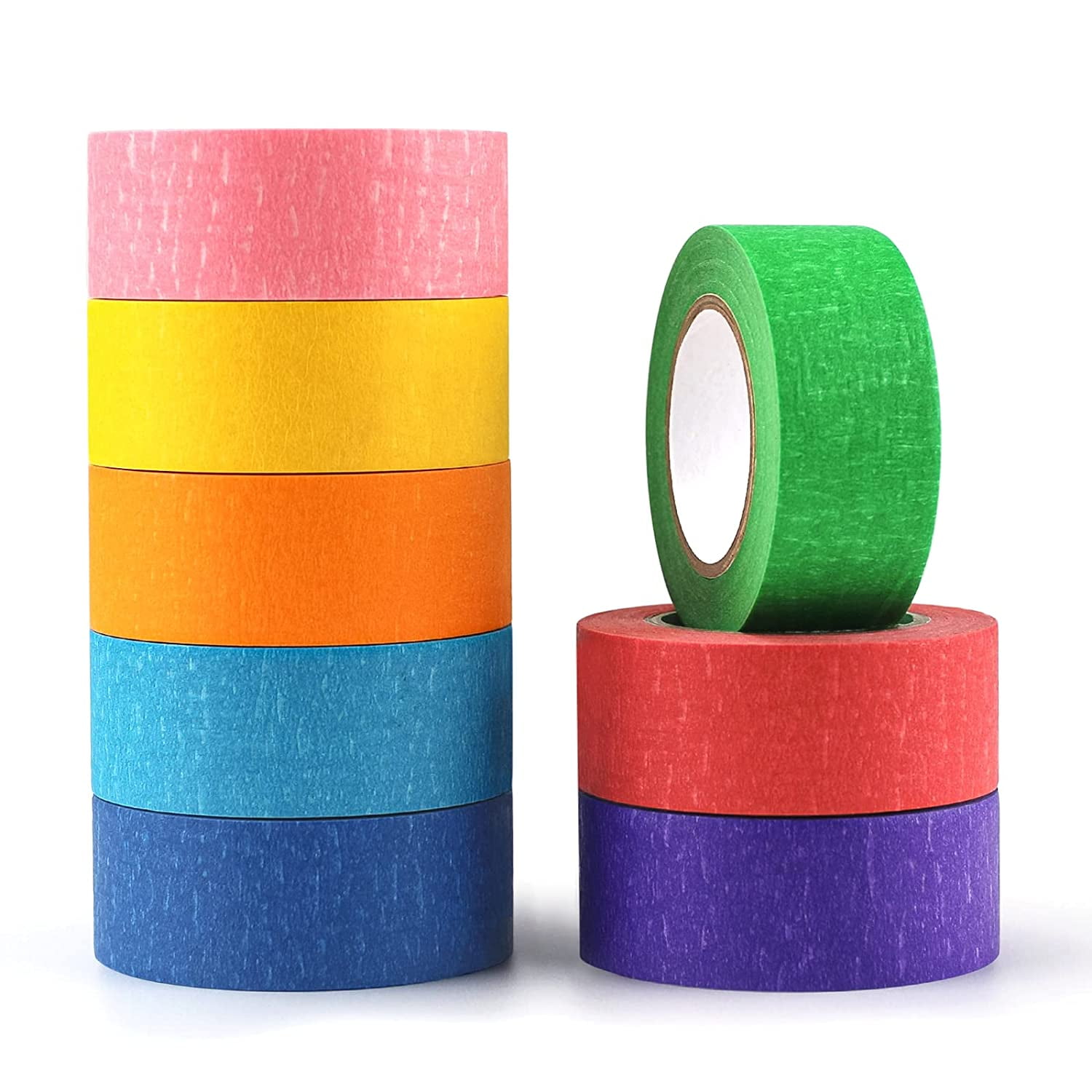 8 Rolls Colored Masking Tape, 1IN x 16YD Colorful Craft Tape, Rainbow ...