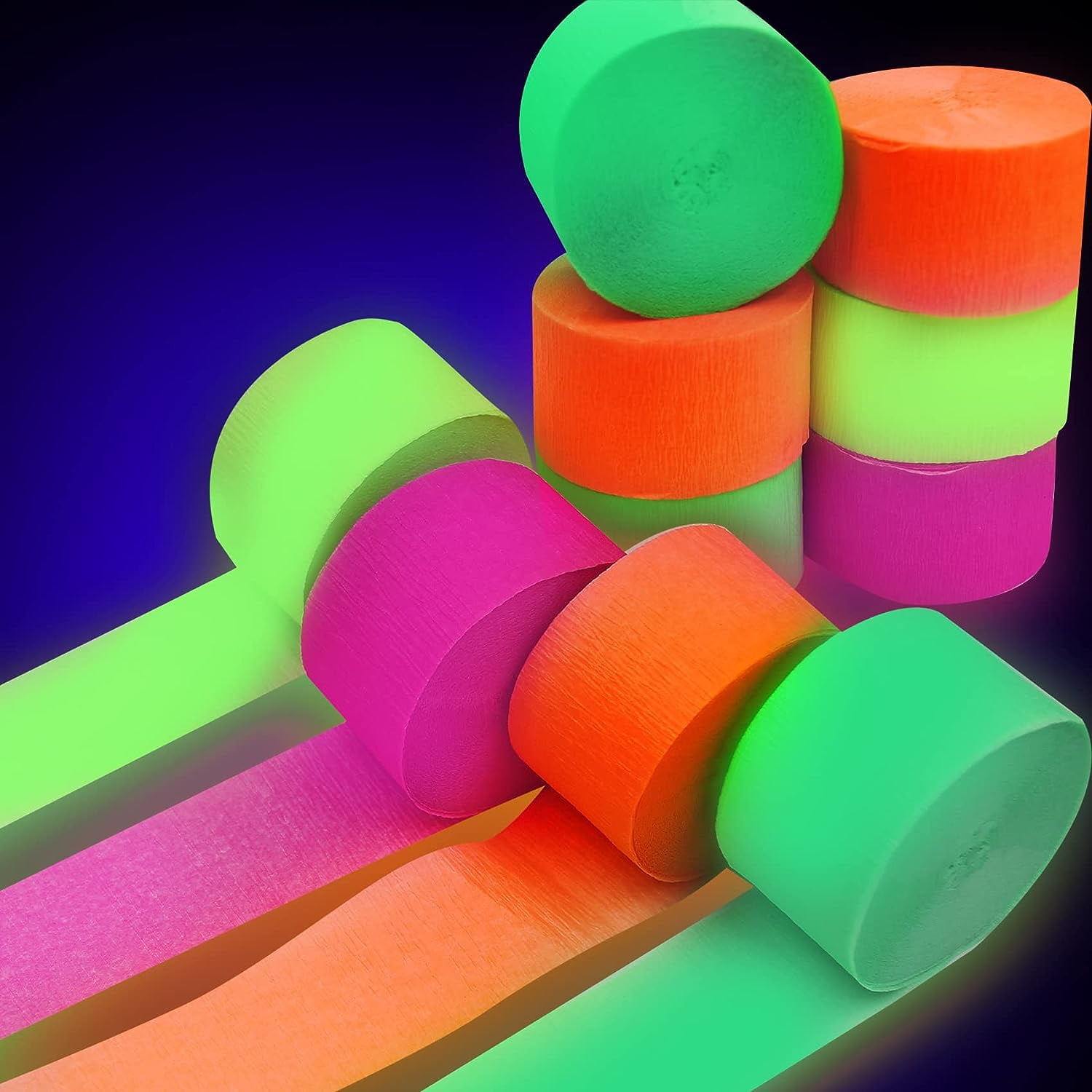 8 Rolls Neon Glow in The Dark Party Supplies Streamers Glow Crepe Paper ...