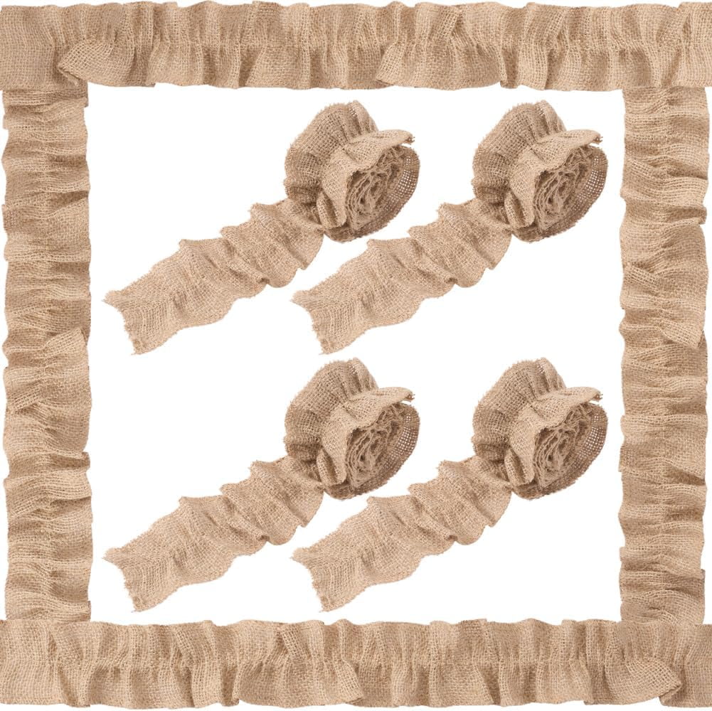 8 Rolls Ruffled Burlap 2.1In Width Christmas Tree Ribbon Garland ...
