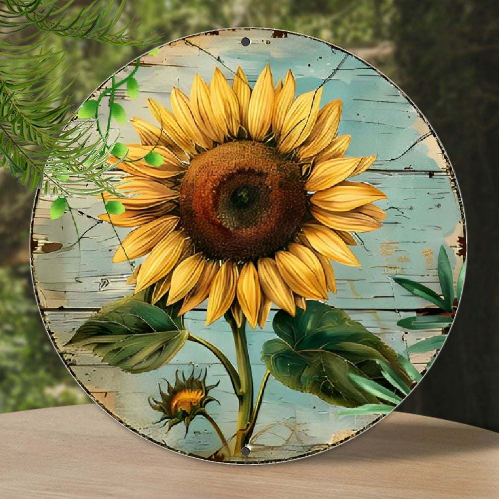 8" Round Aluminum Sunflower Metal Sign - UV Resistant, Waterproof, Pre ...