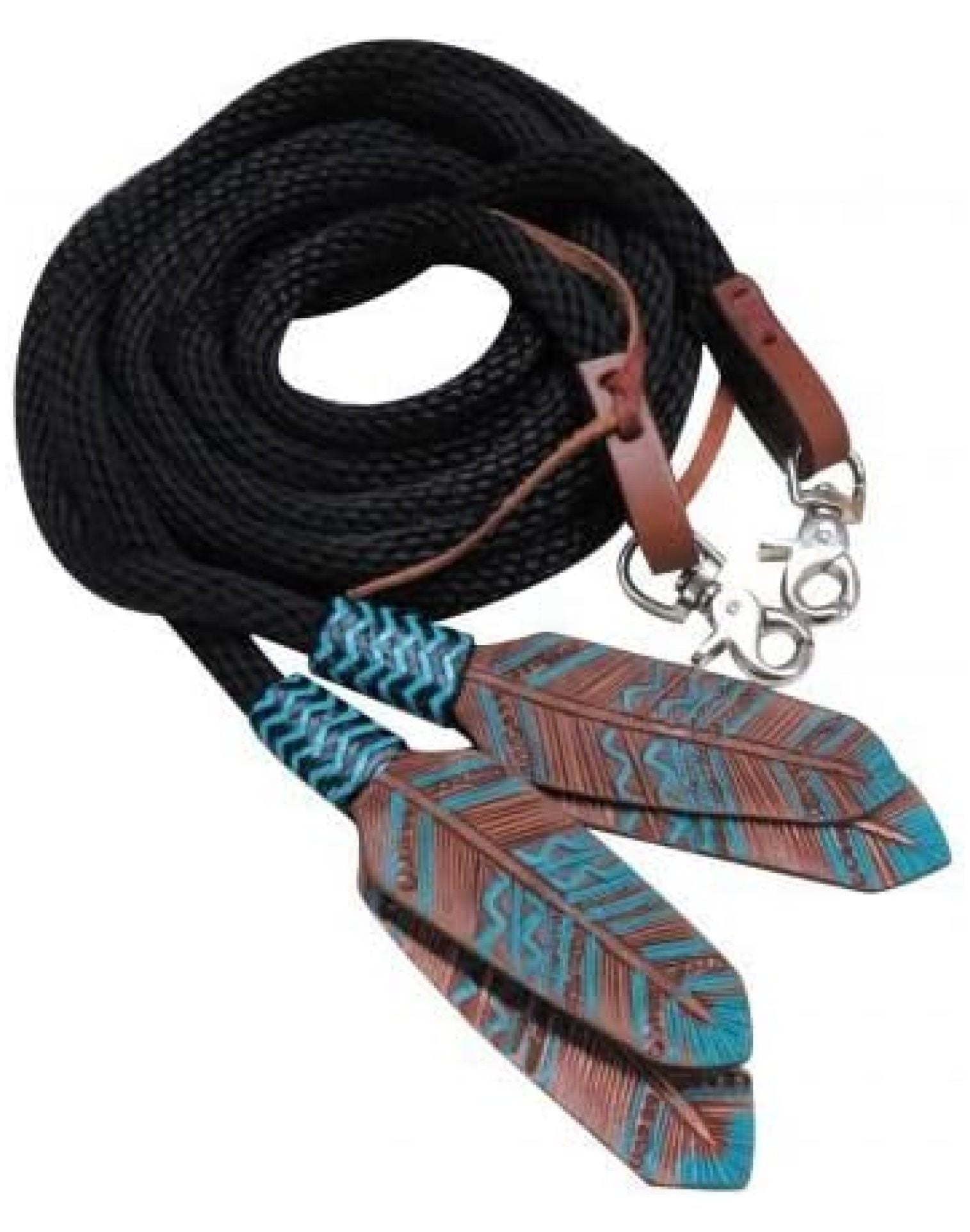 8' Round Braided Nylon Split Reins w/Teal Painted Poppers - Walmart.com