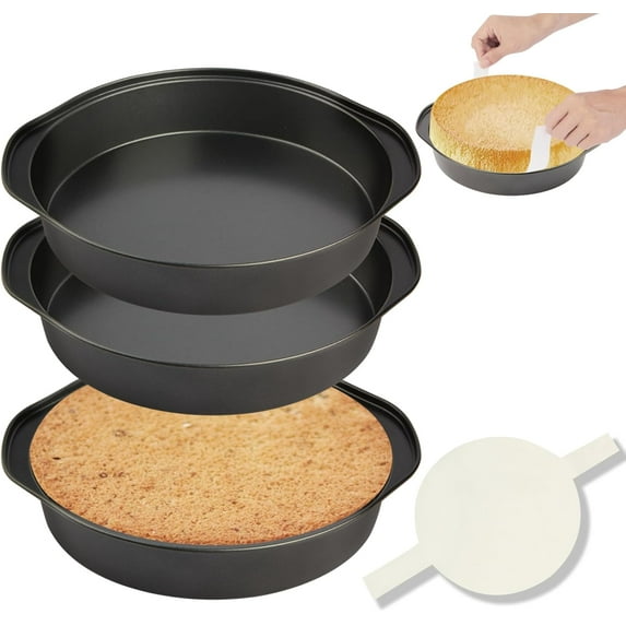 8" Round Cake Pan, 3PCS Nonstick Cake Pans with 100 PCS Parchment Paper ...