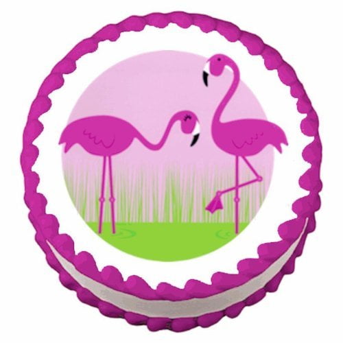 8" Round Pink Flamingos Edible Cake Topper - Walmart.com