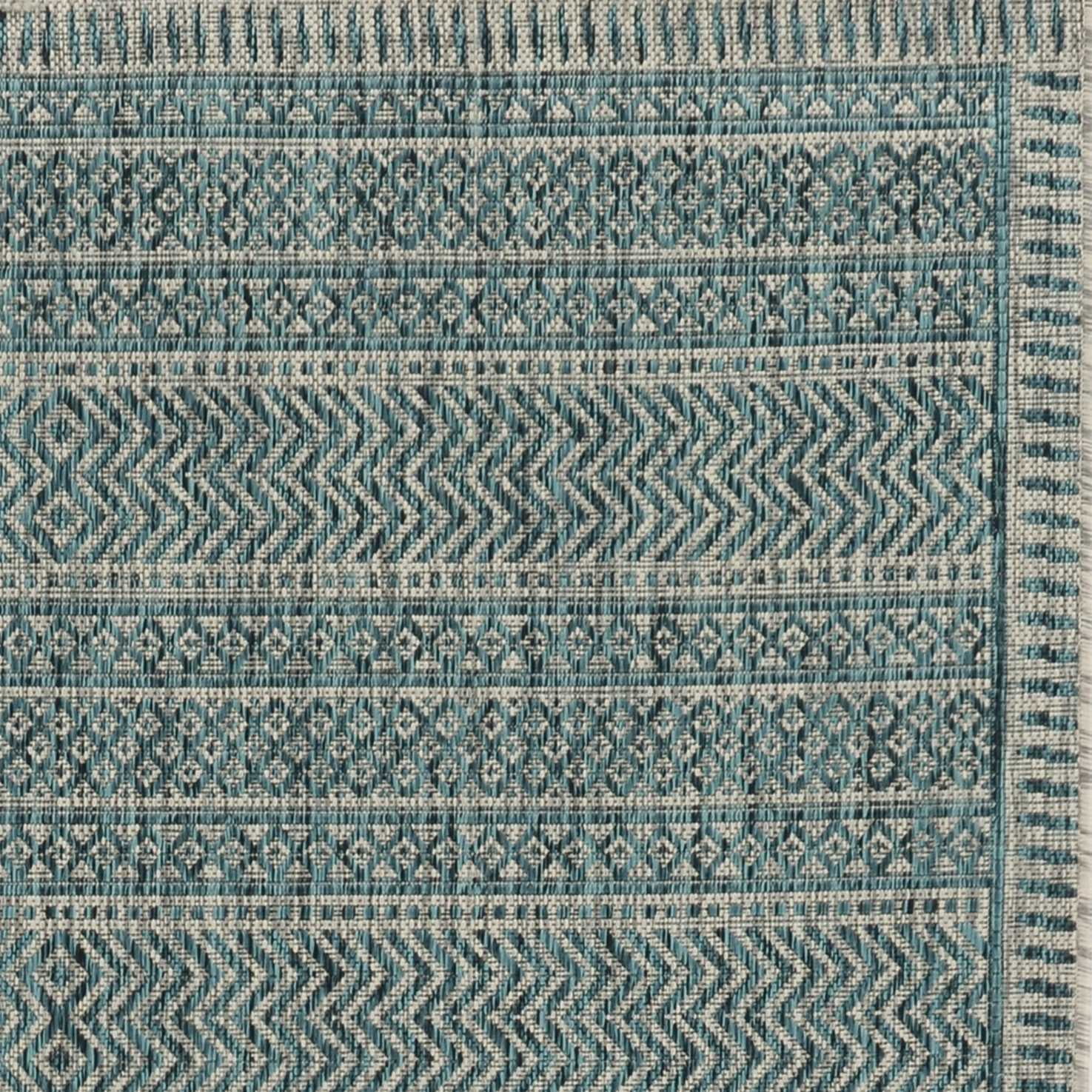 8' Round Teal Geometric Pattern Indoor Outdoor Area Rug - Walmart.com