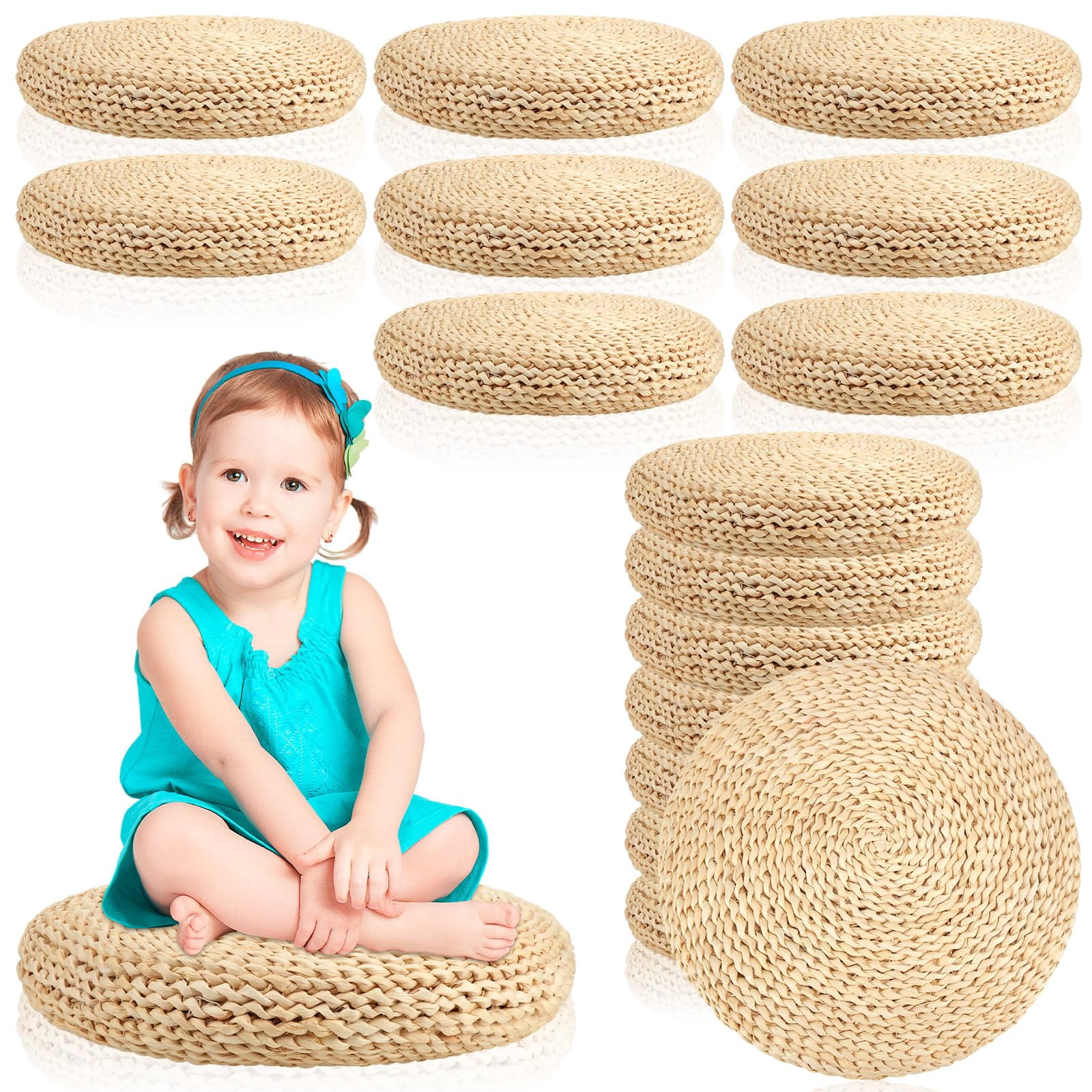 8 Round Woven Floor Cushion Seat Pad 15.75 Inch Natural Beige 6 Pack ...