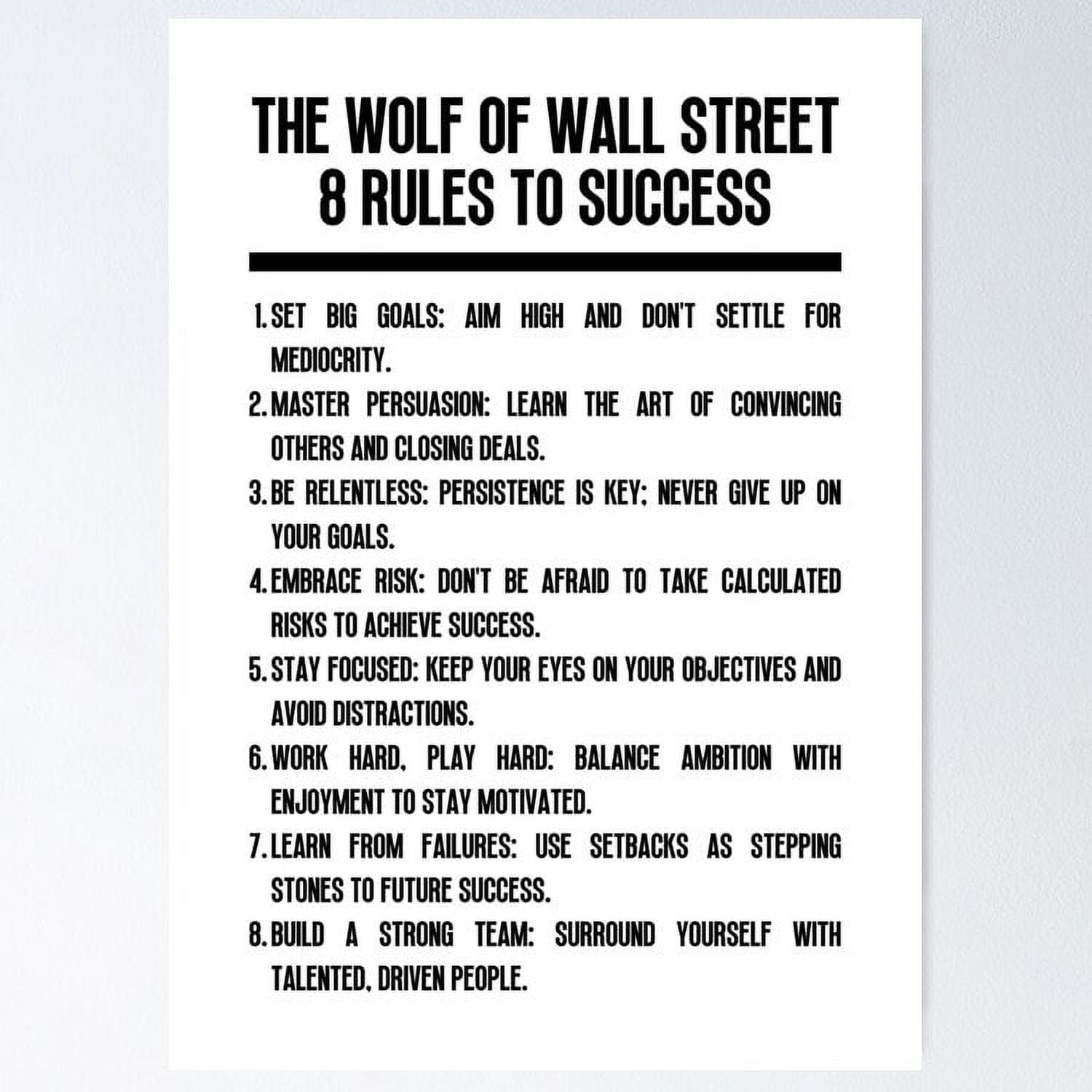 8 Rules to Success UNFRAMED Poster, 24x36 - Walmart.com