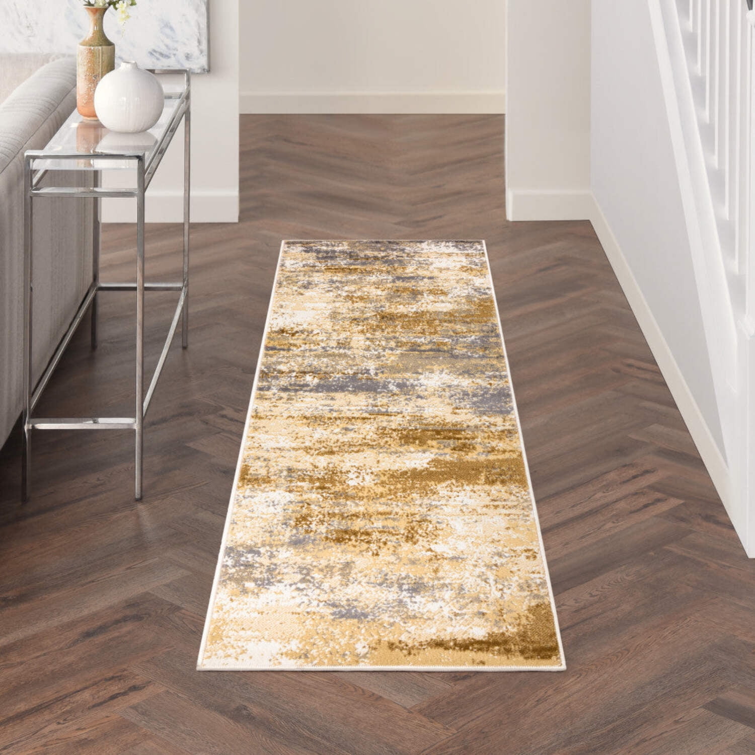 8' Runner Beige and Blue Abstract Power Loom Runner Rug - Walmart.com