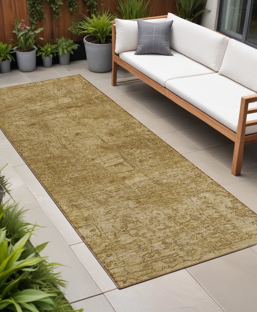 8' Runner Tan Abstract Washable Non Skid Indoor Outdoor Runner Rug ...