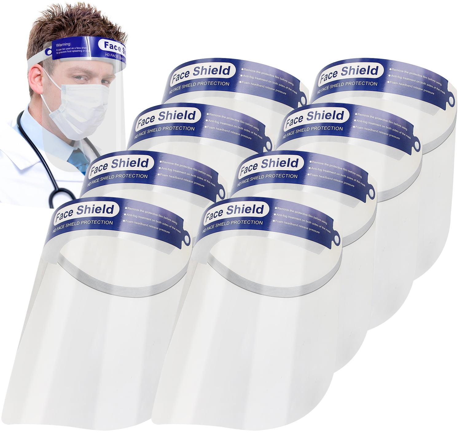 8 Safety Face Shield Screen Protector,Full Face Transparent Breathable ...