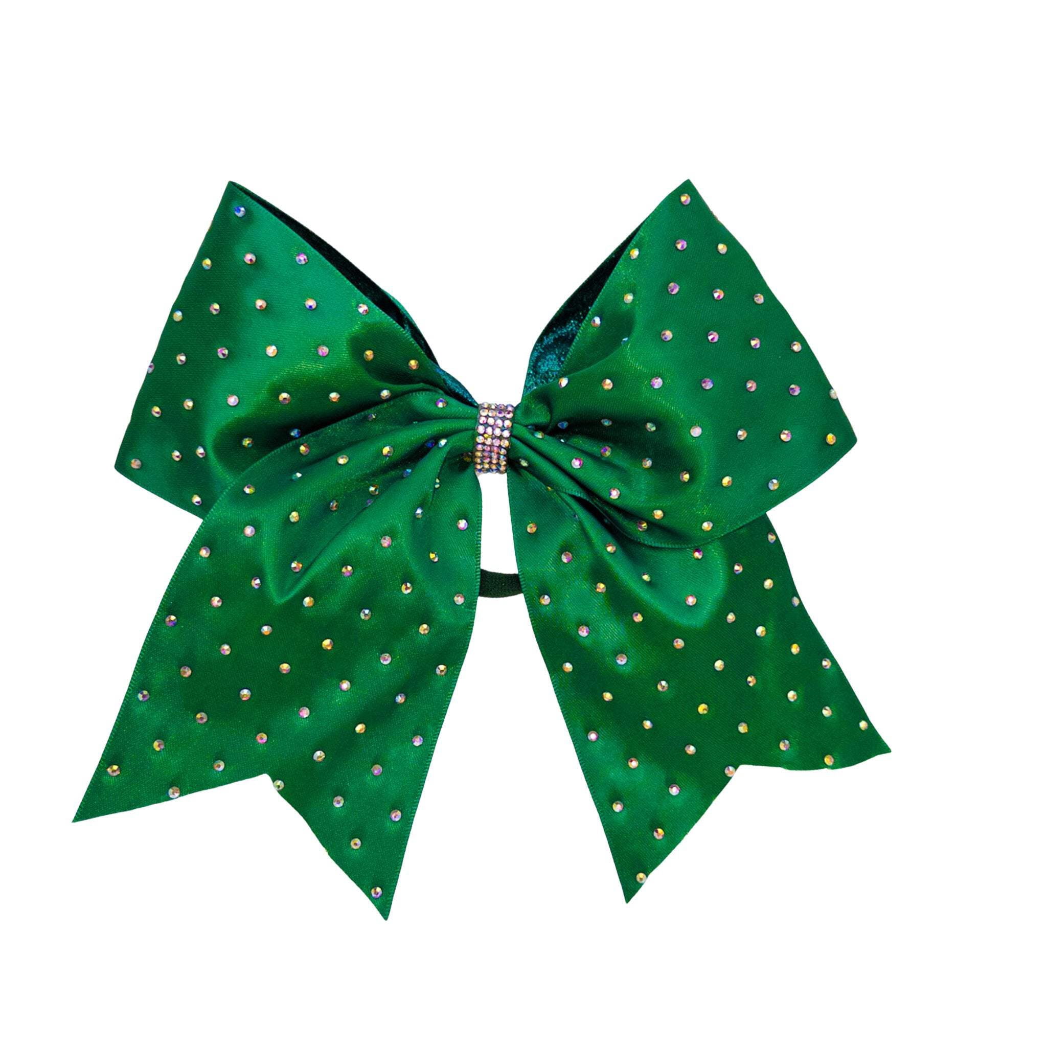 GOGIRL! USA 8" Dark Green Satin Gem Glitter Bow, Elastic Band Pinch ...