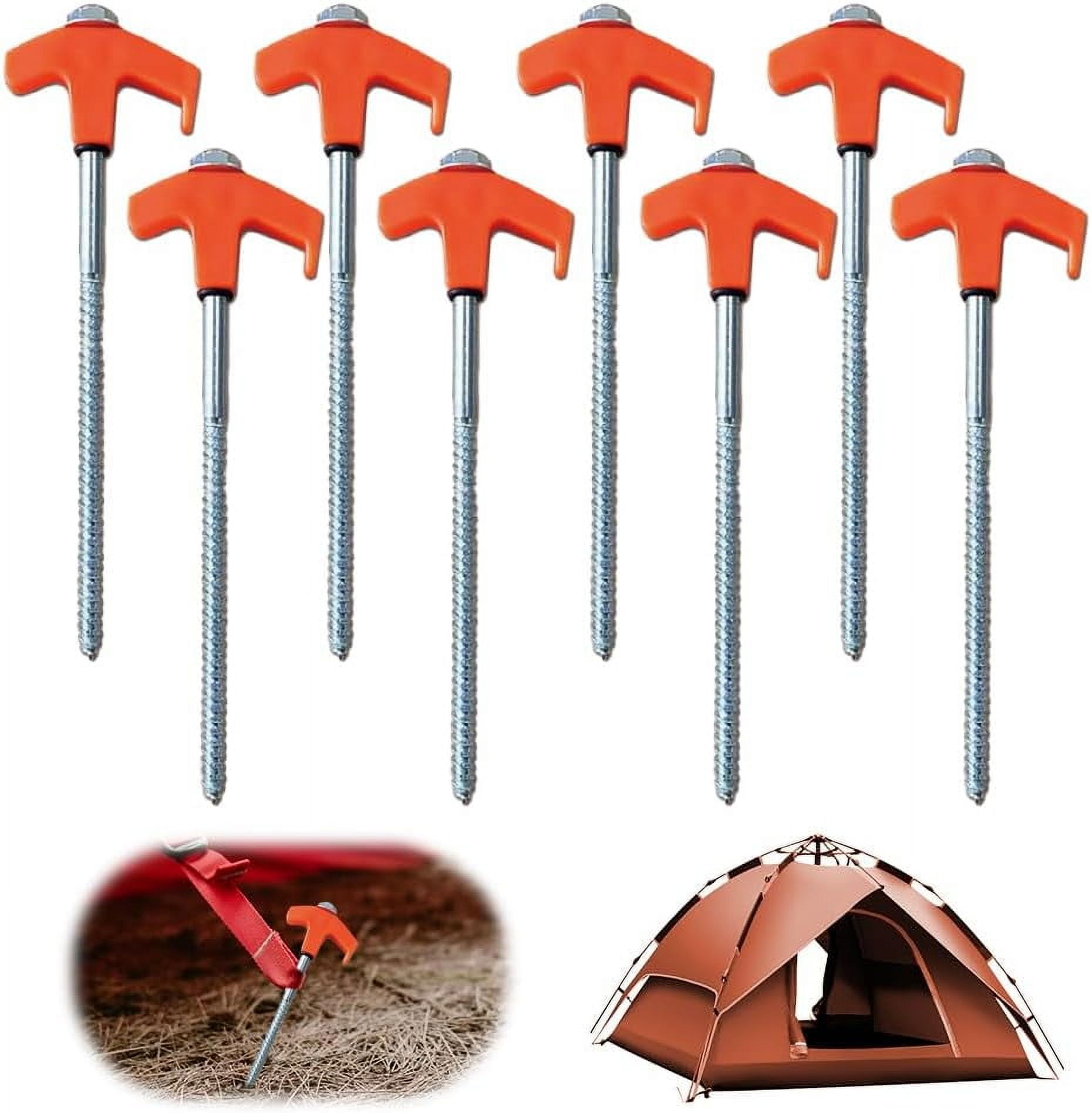 8" Screw in Tent Stakes Ground Anchors Screw in, 8PCS Tent Stakes Heavy ...
