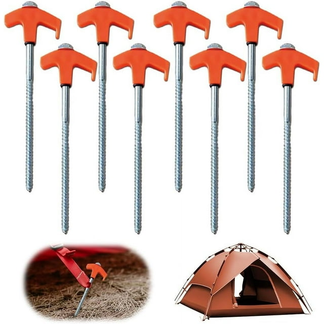 8" Screw in Tent Stakes Ground Anchors Screw in, 8PCS Tent Stakes Heavy ...