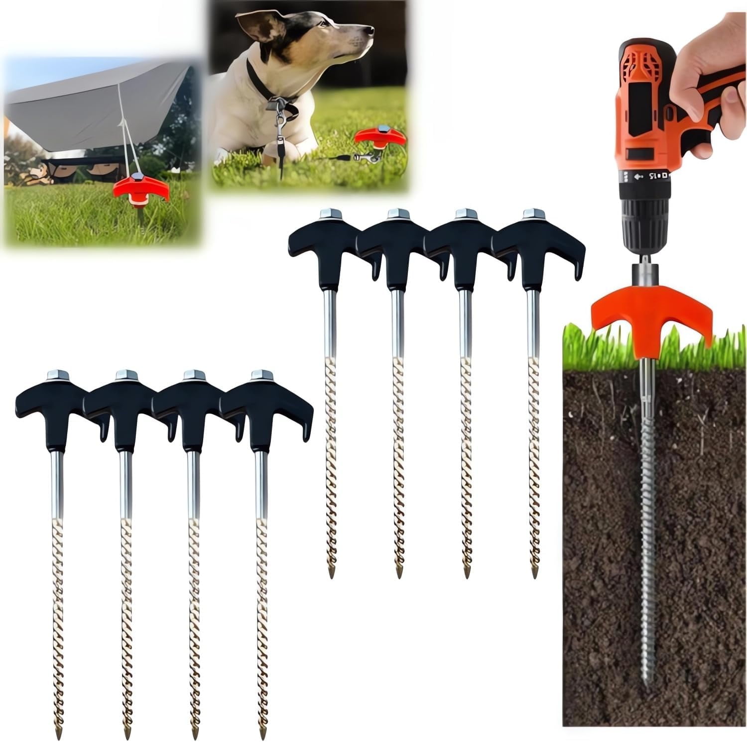 8" Screw in Tent Stakes - Ground Anchors Screw in, Tent Pegs Camping ...